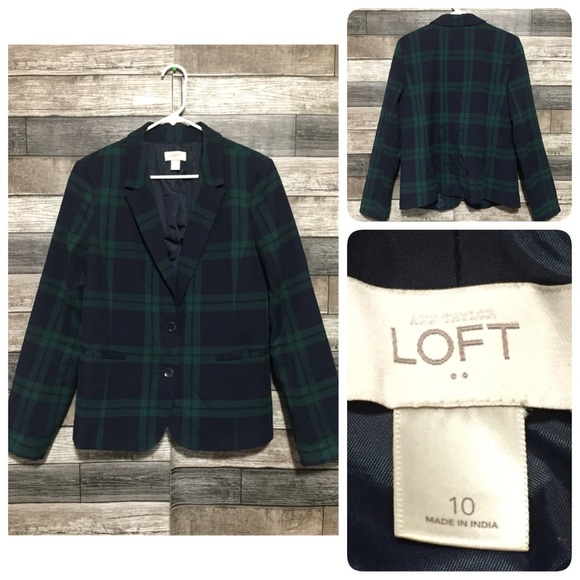 LOFT | Jackets & Coats | Loft Tartan Plaid Blazer Jacket Womens Blue ...